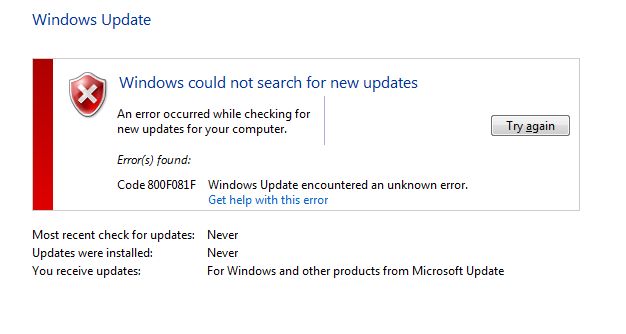 Windows Update error 800F081F - a tough one! Solved - Windows 7 Forums