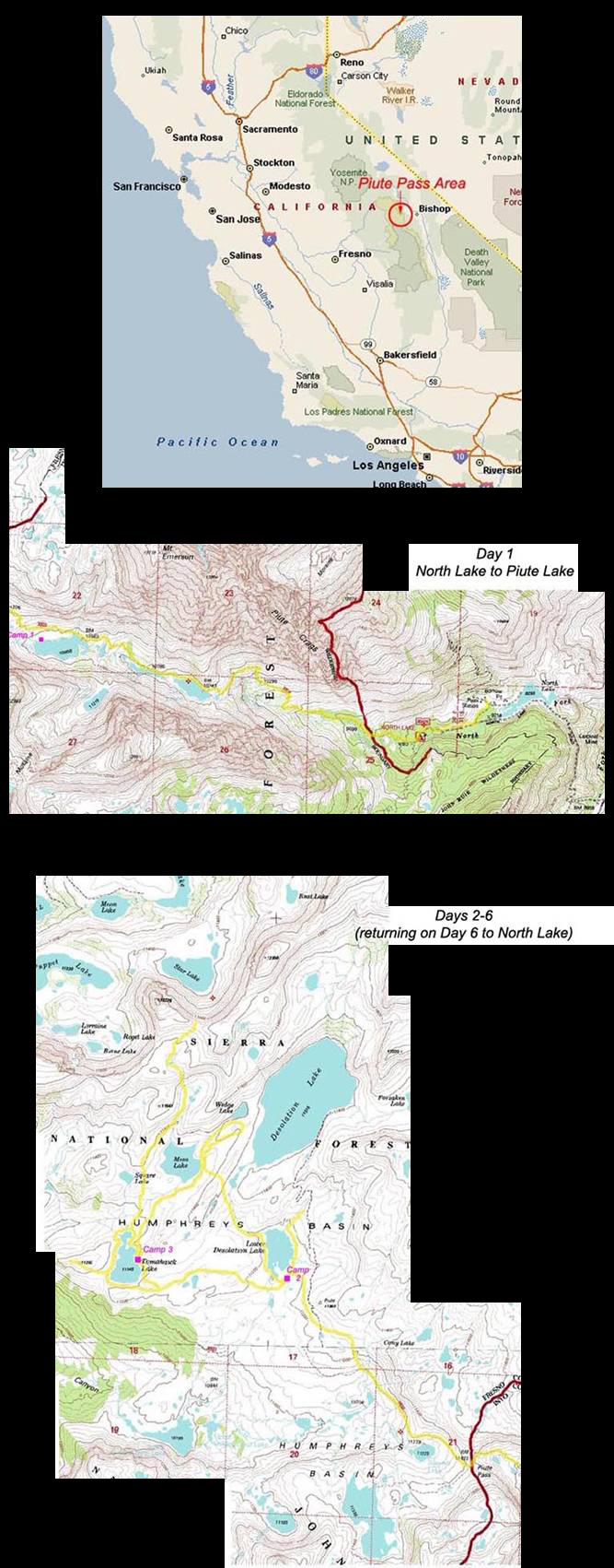Piute Pass Trip Map